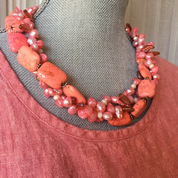 "Handmade" | Jewelry | Pink Magnesite Pearls Glass Crystals Necklace ...